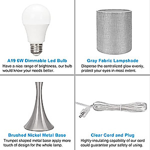 3 Way Touch Control Table Lamp, Dimmable Bedside Desk Lamp with Metal Base Modern Nightstand Lamp Stylish Grey Shade Simple Side Table Lamps for Bedroom, Living Room, Office or Den LED Bulb Included