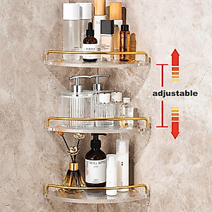 V-HOME Corner Shelf Wall Mount, Set of 3 Floating Corner Shelf Shower Corner for Bathroom Storage 3 Tier Corner Display Rack Shower Caddy (Acrylic Gold)