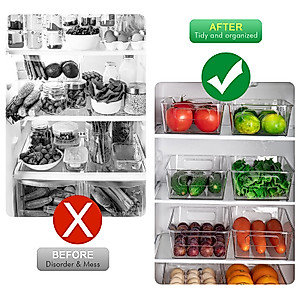 6 pack Refrigerator Organizer Bins sets, Fridge Organizer Bins with Handles for Bathroom, Kitchen Cabinet, Home Organization, Food Grade BPA-free Safety for Storage -Clear Plastic Pantry Storage Rack