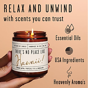 Hawaii Gifts, Hawaii Decor for Home - 'There's No Place Like HawaiiCandle, w/Tropical Fig & Native Sandalwood I Hawaii Souvenirs I Hawaii State Gifts I 9oz Jar, 50Hr Burn, USA Made