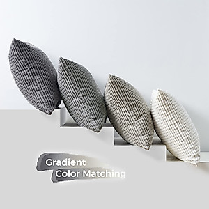 Topfinel Grey Couch Pillow Covers for Living Room 45x45 cm Set of 4,Mid Century Modern White Neutral Corduroy Corn Throw Pillows,Rustic Square Bench Chair Cushion(18 Inch/Dark Gray)