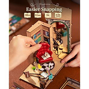 Rolife DIY Book Nook Kit 3D Wooden Puzzles for Adults 8.6" Bookstore Miniature House Kit Booknook Bookshelf Insert Decor with LED Lights Craft Kits Unique Gifts for Him Her