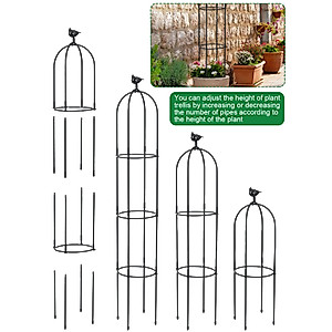 6 Feet Tall Garden Trellis for Climbing Plants Kalolary Garden Tower Obelisk Trellises Rustproof Metal Potted Plant Climbing Support for Indoor Outdoor Flowers Vegetable Fruits Vines Support (Black)