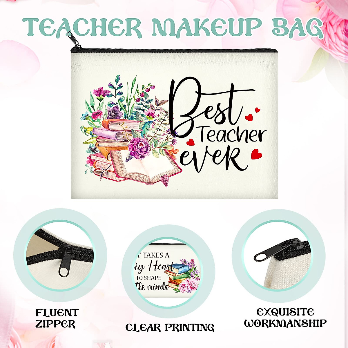 12 Pcs Teacher Appreciation Gifts Set Insulated Teacher Coffee Tumbler Wine Coffee Mug Makeup Bag Cosmetic Bag Teacher Keychains Thank You Teacher Gifts for Women Teachers (Rectangle Keychain)