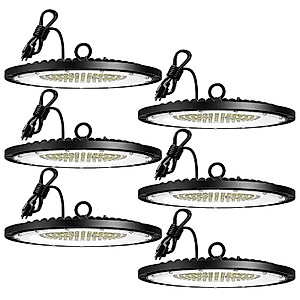 Amico LED High Bay Light 150W 21,000lm 5000K UFO LED High Bay Shop Light with UL Listed US Hook 5' Cable Alternative to 650W MH/HPS for Commercial Bay Lighting Fixture-6 Pack