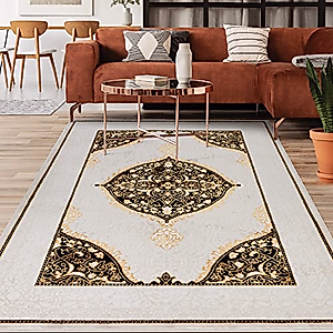 Antep Rugs Babil Gold 8x10 Oriental Bordered High Low Textured Traditional Indoor Area Rug, Beige Black, 7'10" x 10'