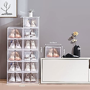 THESEATOP Shoe Organizer Boxes,6 Pack Shoe Storage Boxes Clear Plastic Stackable,Shoe Organizer Box,Shoe Containers for Sneaker Storage Up to US Size 12 (Clear)