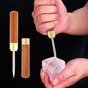 yueton Portable Stainless Steel Ice Pick with Wooden Handle and Sheath Safety Cover, for Bars Restaurants Home Camping