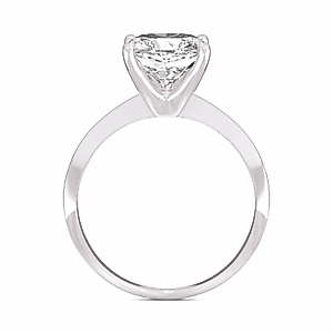Charles & Colvard Created Moissanite 8mm Cushion Cut Solitaire Engagement Ring for Women | 2.4 cttw DEW | Lab Grown | Solid 14K White Gold with Rhodium | Size 4