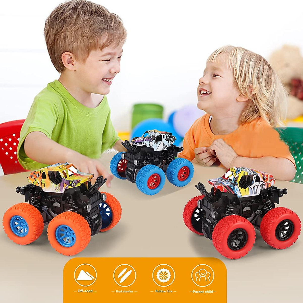 Chdutoys Chudutoys Monster Trucks for Boys Toy Cross Country Inertia Car Stunt Push Toys 3 4 5 Year Old Children Boy Girl Birthday Gift Pcs Car, 3.35x3.55x3.15