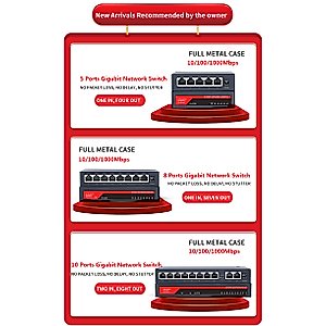KuWFi Gigabit Ethernet Network Switch 10/100/1000Mbps 10 Port RJ45 LAN Hub Desktop Fast Ethernet Switch for Office Dormitories Home