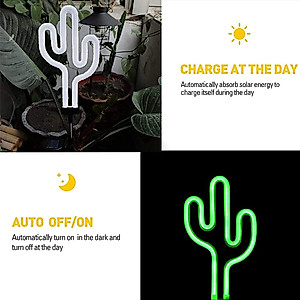 Bannad Solar Garden Stake Lights Outdoor Pathway Light for Lawn Patio Yard Walkway Neon Green Cactus Lighting, 2 Pack