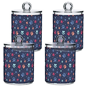 2 Pack Qtip Holder Dispenser Paw Navy Blue Apothecary Jars with Lids Dog Plastic Acrylic Bathroom Vanity Countertop Canister Storage Organizer for Cotton Ball,Swabs,Pads,Floss