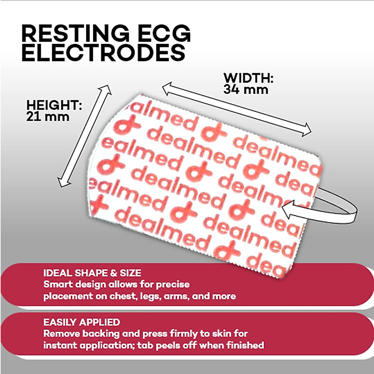 Dealmed Resting ECG Electrodes - Single Use Pads with Self Adhesive Stickers for Electrocardiogram & EKG Heart Monitoring Machines for Hospital, EMS & Medical Screening (1,000 Count)