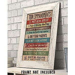10 Commandments- Wall Art Print- 8 x 10"- Distressed Wood Replica Print-Ready to Frame. Home Decor, Office Decor, Biblical-Church Wall Art. Great Christian Gift.
