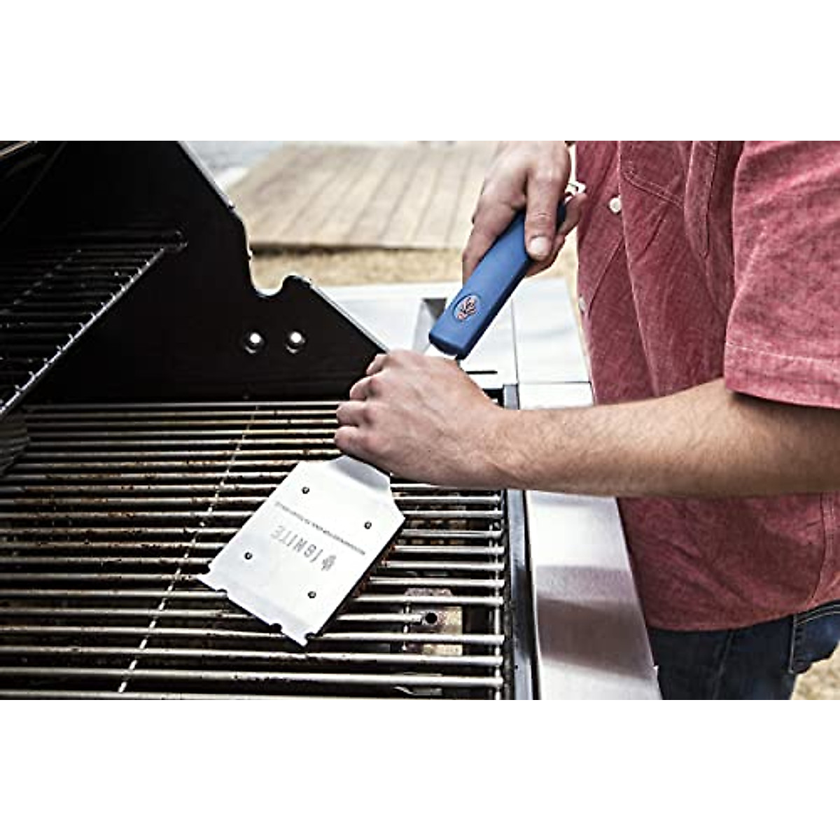 Ignite Stainless Steel Cool Grill Brush | Durable & Effective with Safe Nylon Grill Bristles | No Risk of Broken Wire bristles | Safe for Porcelain, Ceramic, Steel, & Iron Grates | Best Grill Cleaner