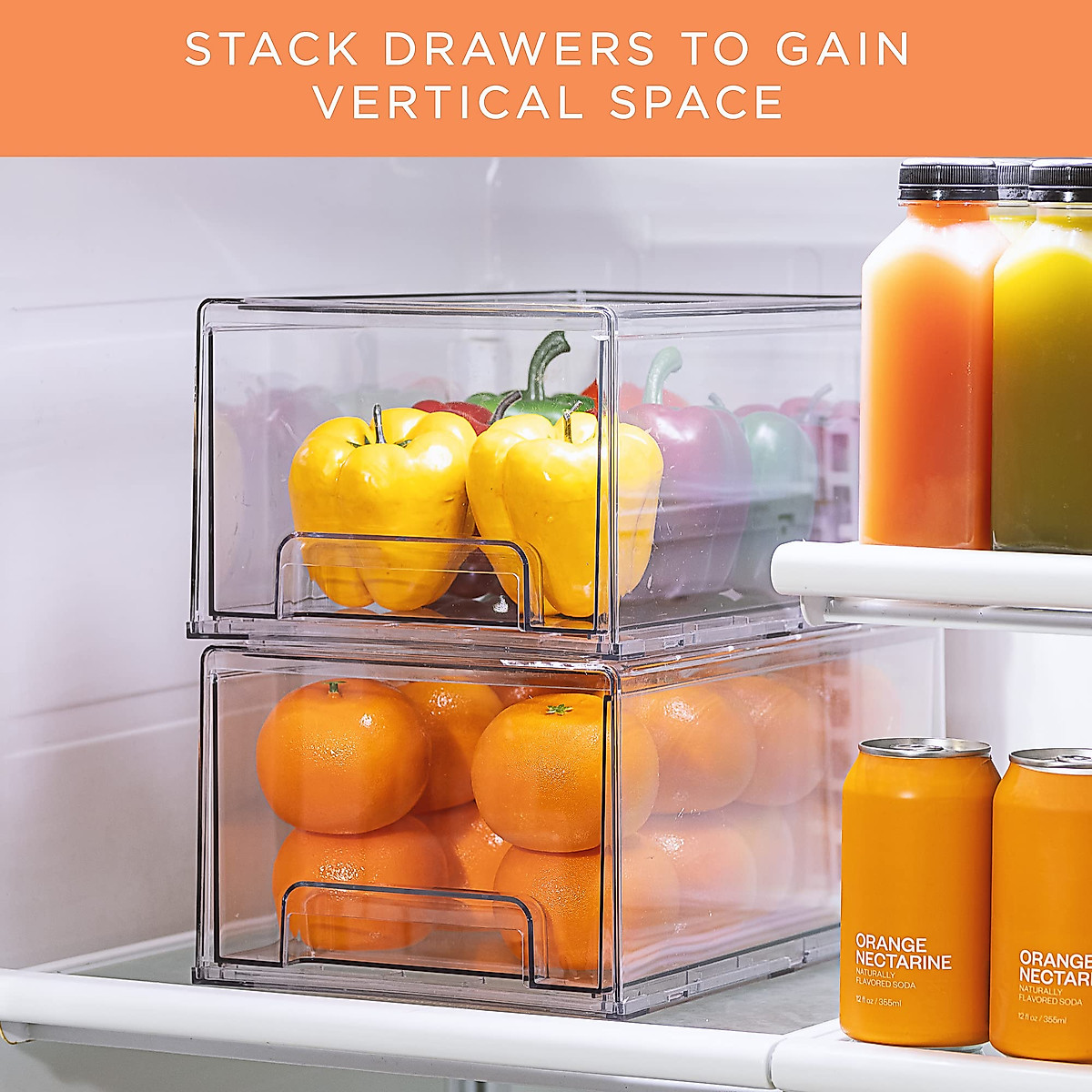 Sorbus Fridge Drawers - Clear Stackable Pull Out Refrigerator Organizer Bins - Food Storage Containers for Kitchen, Refrigerator, Freezer, Vanity & Fridge Organization and Storage (2 Pack | Large)