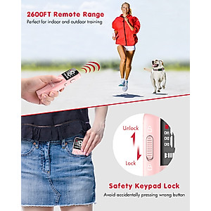 Haoteful Dog Shock Collar with Remote 2600FT, Shock Collar for Large Dog, Medium Small Dogs 8-120lbs, Electric Dog Training Collar with 3 Modes Beep, Vibration, Static Shock, Security Lock (Pink)