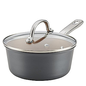 Ayesha Curry Home Collection Hard Anodized Nonstick Sauce Pan/Saucepan with Lid, 2 Quart, Gray