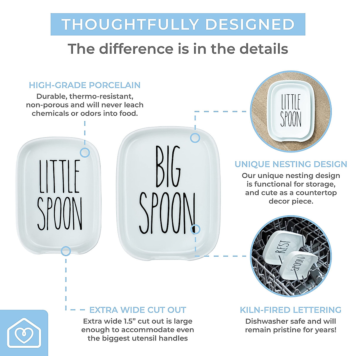 Heartland Home Porcelain Butter Dish and Nesting Spoon Rest Set