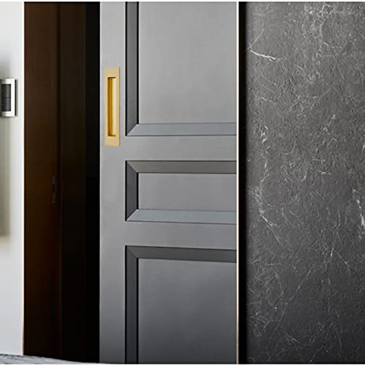 INCAUCA 2 Pack Barn Door Handles, 6 Inch Flush Door Pull, Recessed Door Handles, Sliding Closet Door Finger Pull, Rectangular Flat Plate for Pocket Door Drawer Cabinet Cupboard (Gold)