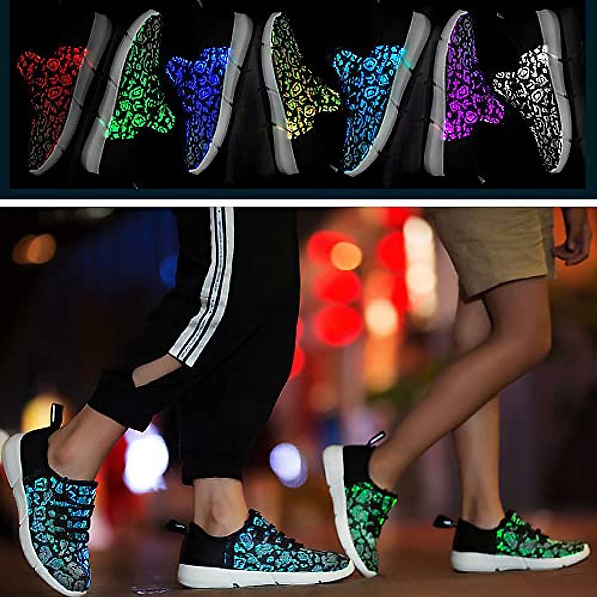 Padgene Women's Men's LED Lights Up Shoes Unisex Luminous Flashing Trainers USB Charging Lace Up Couples Dancing Shoes