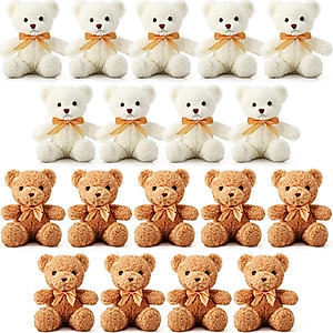 18 Pcs Bear Stuffed Animals Bulk 12 Inch Soft Plush Bears Doll Small Stuffed Bear Toy with Bows for Boy Girl Baby Shower Christmas Birthday Decor Gift Party Favors (Light Brown, White)