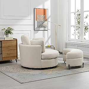 Oversized Swivel Accent Barrel Chair with Storage Bench Large Ottoman+4 Pillows,Comfy Upholstered 360 Recliner Sofa Club Chaise Leisure Round Loveseat Lounge Armchair for Living Room/Hotel/Nursery