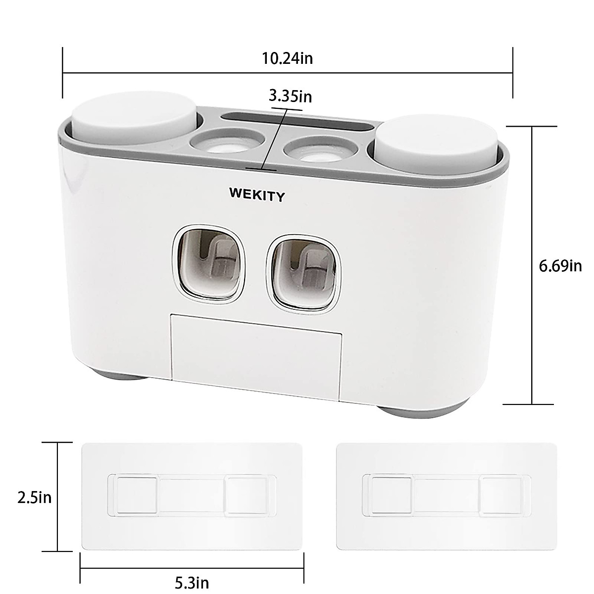 Toothbrush Holder Wall Mounted, WEKITY Multi-Functional Toothbrush and Toothpaste Dispenser for Bathroom, with 5 Toothbrush Slots, 2 Toothpaste Squeezers and 4 Cups(Grey)