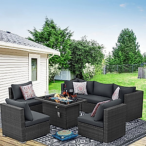 BULEXYARD 1 Piece PE Rattan Patio Furniture Corner Sofa with Thick Cushions Outdoor Wicker Seating for Backyard, Deck, Garden, Balcony (Dark Grey)