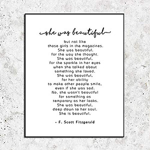 She Was Beautiful Girls Sign，Nursery Decor, Love Quote, Bedroom Decor, Inspirational Quote Prints 8 x 10 Inches Shimmer Art Paper Unframed