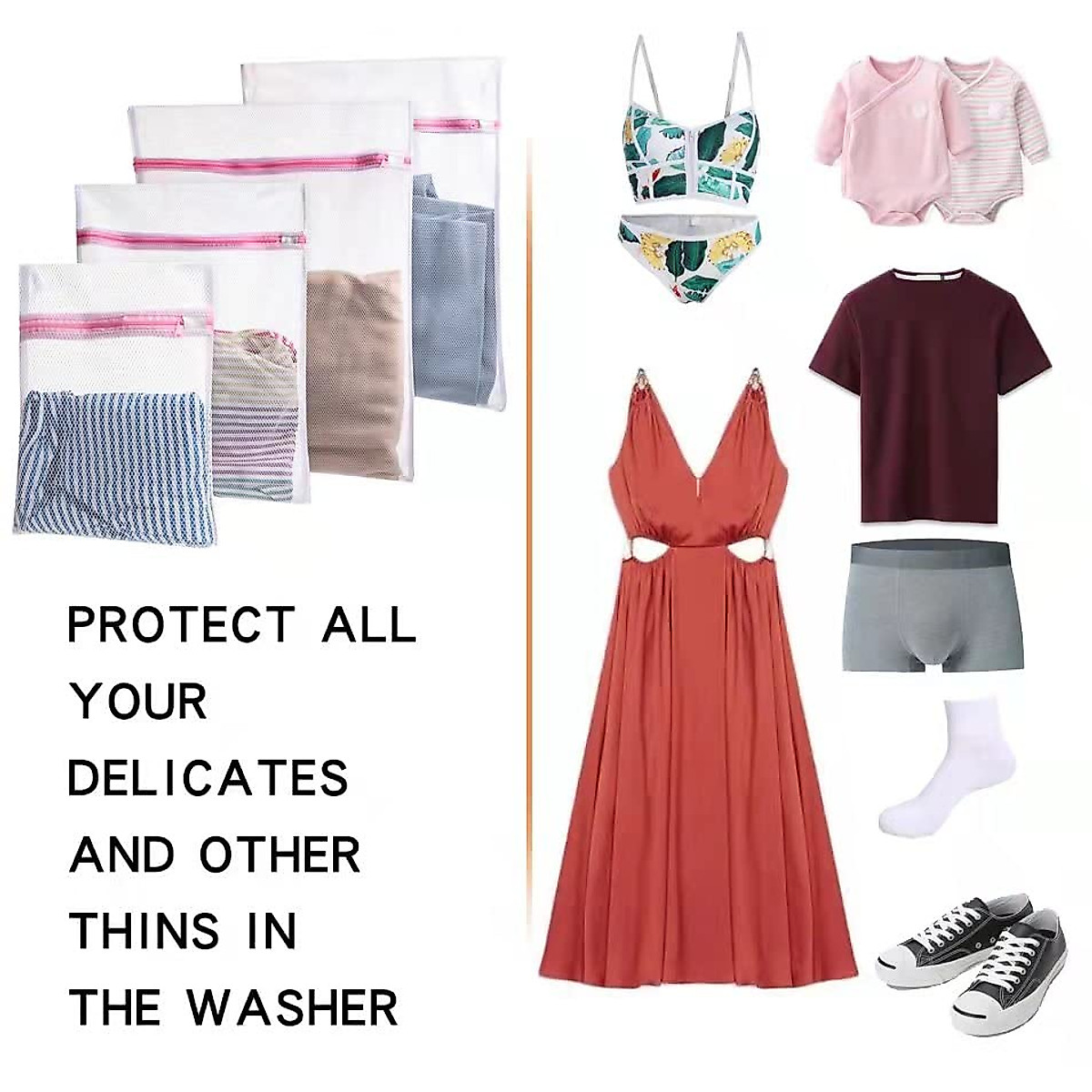 Mesh Laundry Bags,Wayzton Delicates Laundry Bags for Lingerie and Underwear with Durable Zipper, Mesh Wash Bags for Clothing Washing, Travel Storage Bags 4 PCS