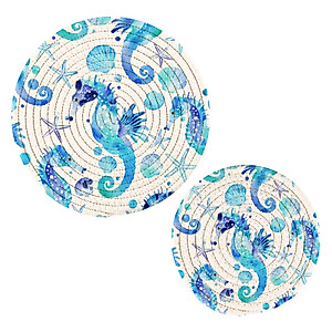 Watercolor Seahorses Pot Holders for Kitchen Cotton Round Holder Set of 2 Heat Resistant School Book Bag School Backpack for Teen