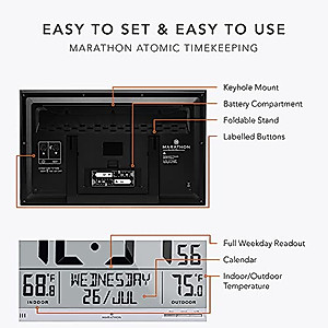 Marathon Atomic Full Calendar Clock - Large Digits & Temp