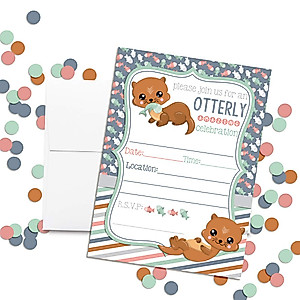 Adorable Otter Birthday Party Invitations for an Otterly Amazing Celebration, 20 5x7 Fill In Cards with Twenty White Envelopes by AmandaCreation