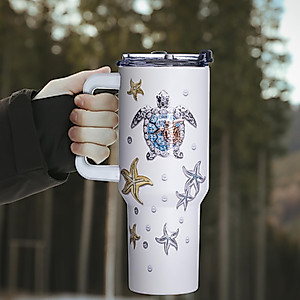 Gome 40 oz Sea Turtle Tumbler with Handle - Insulated Stainless Steel Ocean-Themed Cup with Lid and Straw - Keeps Drinks Cold and Hot,Birthday Gifts for Women - Hand Wash Only