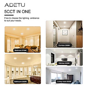 Adetu 4 Inch Gimbal Led Recessed Lights, 360°+90° Adjustable Directional Recessed Lighting, 2700K/3000K/3500K/4000K/5000K Dimmable Retrofit Eyeball Can Lights with Jbox, ETL(White, 6 Pack)