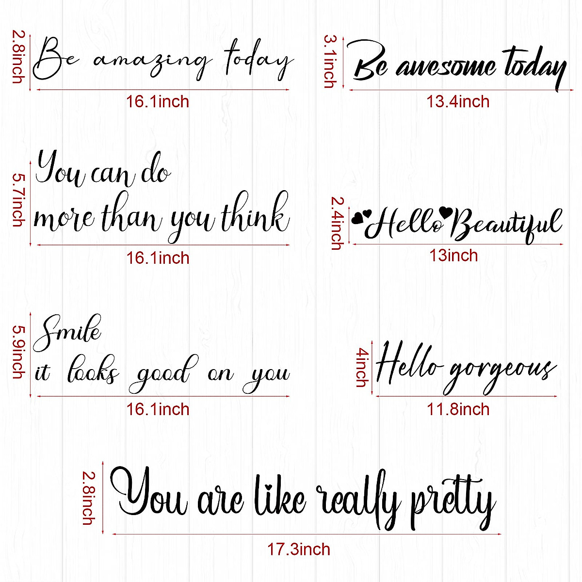 7 Pieces Inspirational Quote Mirror Decals Vinyl Wall Art Be Amazing Today Be Awesome Today Hello Gorgeous Hello Beautiful Decals Motivational Quote Wall Stickers for Bedroom Living Room Decoration