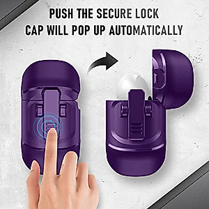Maxjoy Compatible with AirPods Pro Case, Carbon Fiber Secure Lock Clip Full Body Shockproof Hard Shell Protective Case Cover with Keychain for AirPod Pro (2019), Purple