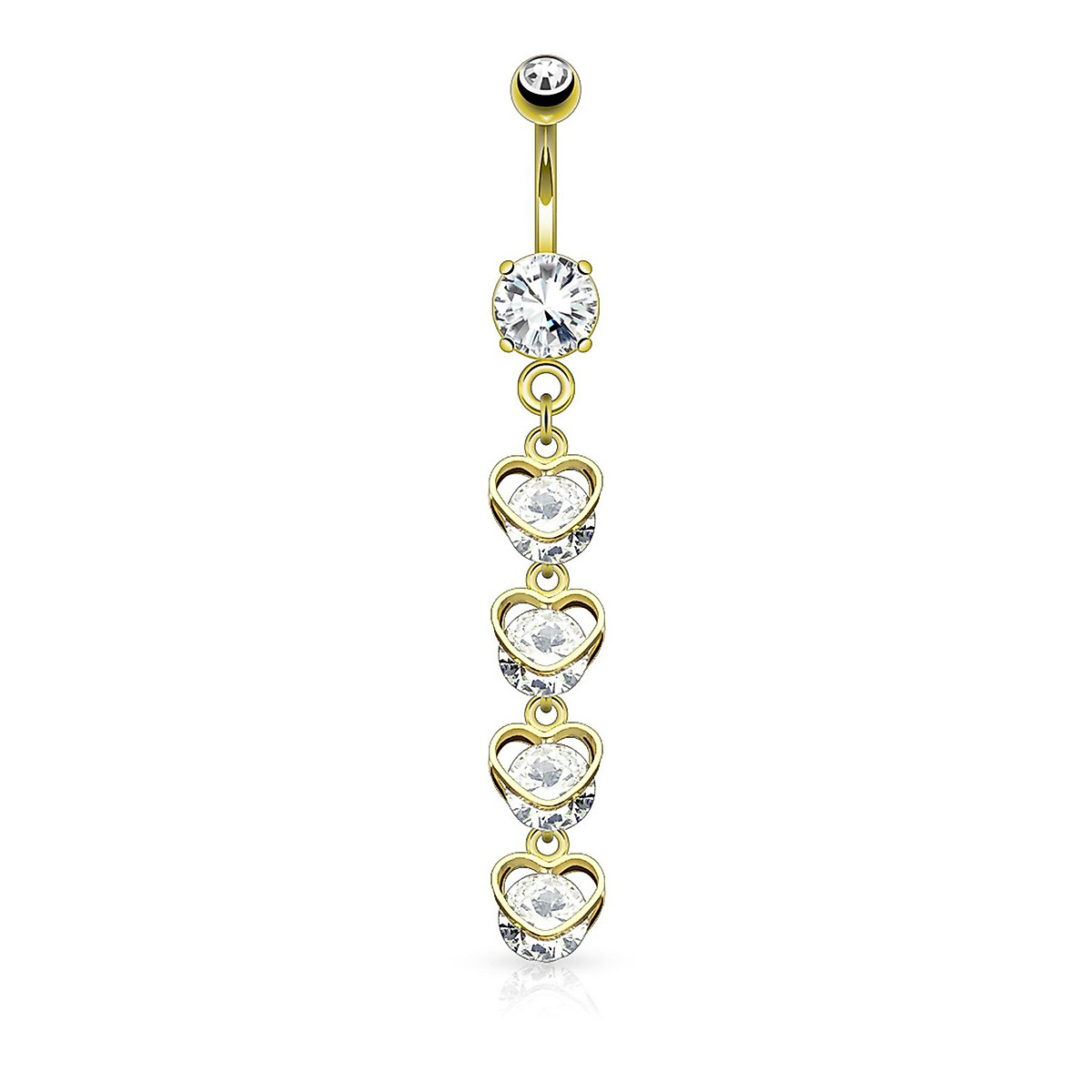 Forbidden Body Jewelry 14k Gold Plated Surgical Steel CZ Cascade of Hearts Dangle Belly Button Ring