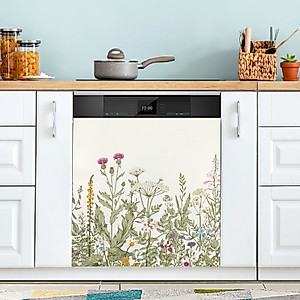 JUMBEAR Herb Flower Dishwasher Magnet Cover, Reuseable Refrigerator Magnet Cover Decal Fridge Microwave Stickers Holiday Party Decor, 23 x 26 Inch