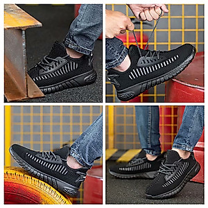 Furuian Steel Toe Shoes for Men Comfortable Safety Shoes Non Slip Steel Toe Sneakers Mens Work Shoes Black Size M12/W13.5