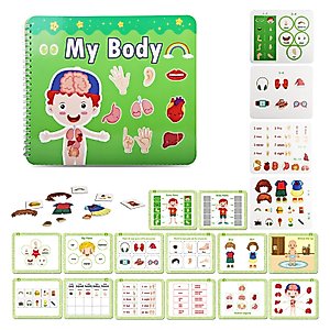 Montessori Toys for Toddlers, Body Learning Toys for Kids Toddlers, Learning Binder Sturdy Book Toddler Activity Educational, Early Learning Toys Book for 2 3 4 Year Old Boys & Girls