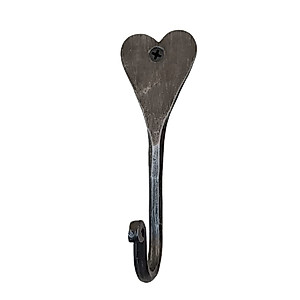 Hand Forged Heart Shape Metal Wall Hooks Wrought Iron Blacksmith Vintage Wall Hook Handmade Wall Mounted Rustic Hooks for Office and Home Classic Look Black Antique Finish Wall Hooks by Living Ideas