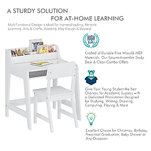 UTEX Kids Desk and Chair Set, Study Desk for Kids with Storage Bins, Wooden Children Study Table, Student Writing Desk for Bedroom & Study Room