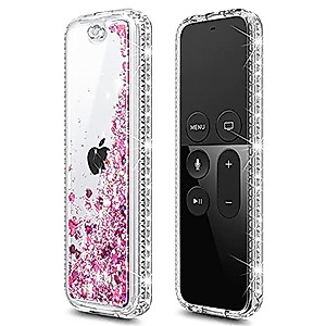 NZND Protective Case Compatible with Apple TV Siri Remote 4K / 4th / 5th Generation - Glitter Liquid Waterfall Floating Sparkle Bling Diamond Shockproof Cover (Rose Gold)