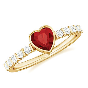 Rosec Jewels Certified Lab Grown Ruby 6mm Heart Shaped Engagement Ring, AAAA Quality, Ruby Diamond Heart Ring (Ready to Gift), 14K Yellow Gold, Size:US 7.00