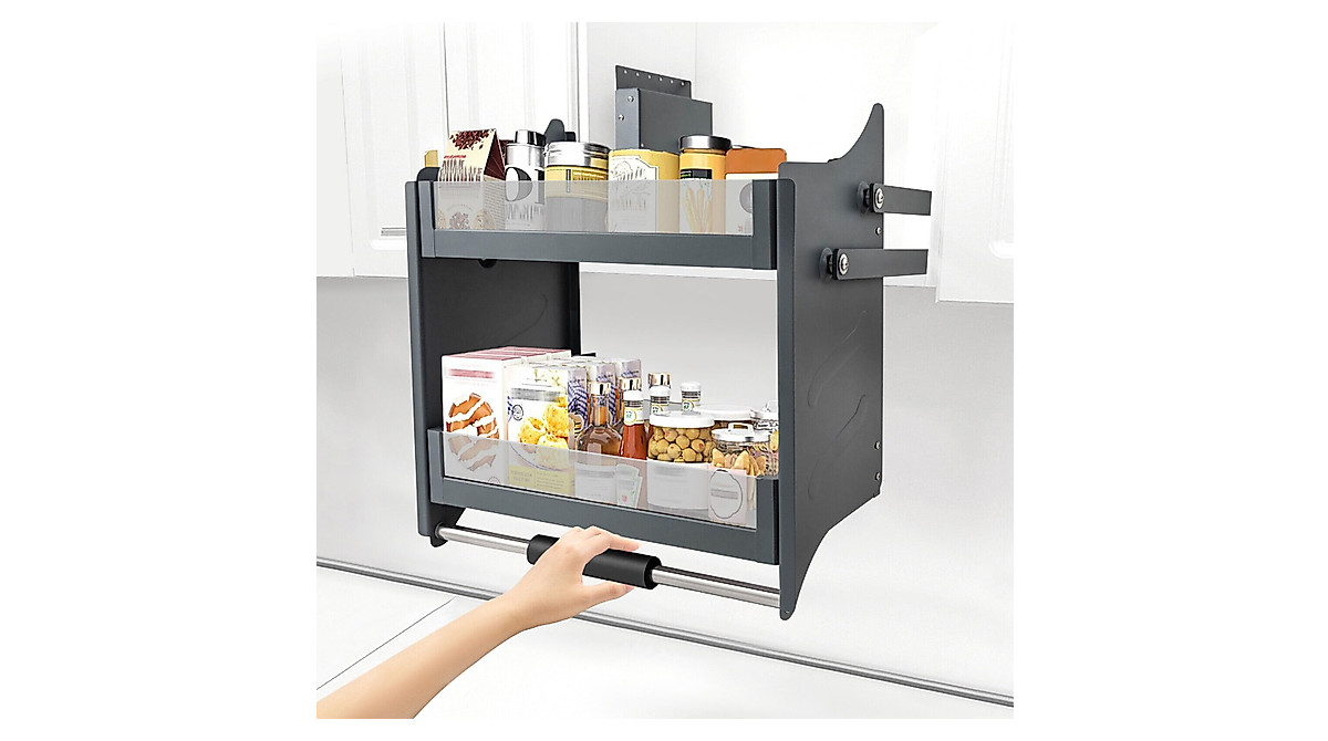 LIECARYAM 24-Inch Pull-Down Cabinet Shelf for Efficient Kitchen Storage