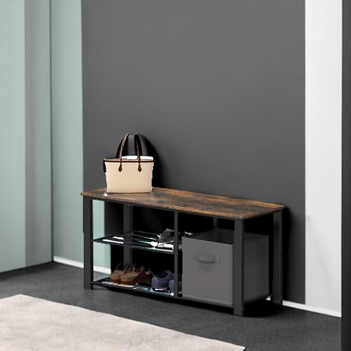 Simple Houseware 2 Tier Wood Top Shoes Bench, Rustic Brown