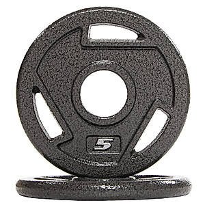 Signature Fitness Cast Iron Plate Weight Plate for Strength Training and Weightlifting, 2-Inch Center (Olympic), 5LB (Set of 2)